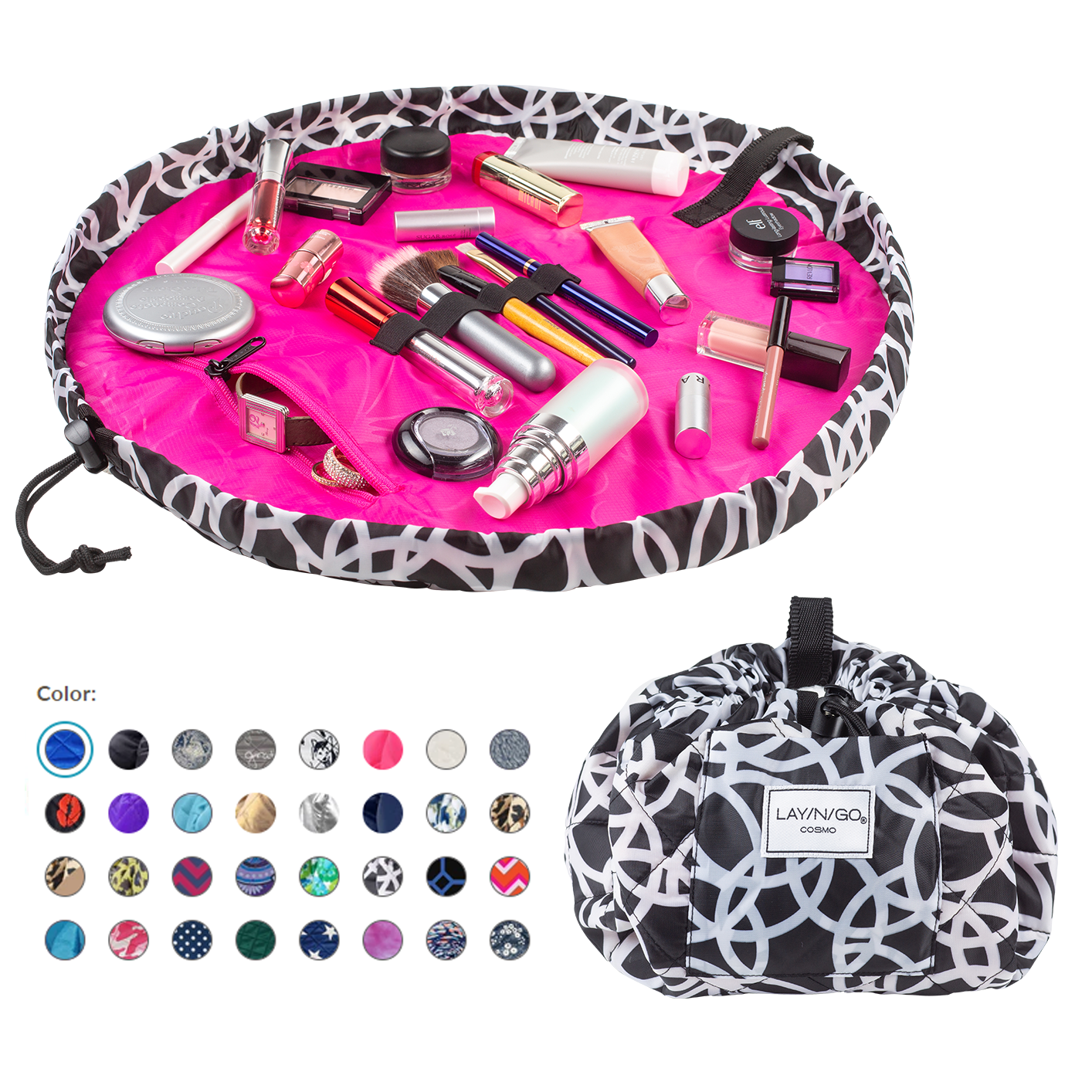 Drawstring Travel Makeup Cosmetic bag - Easy to Open/Close | Lay-n-Go ...